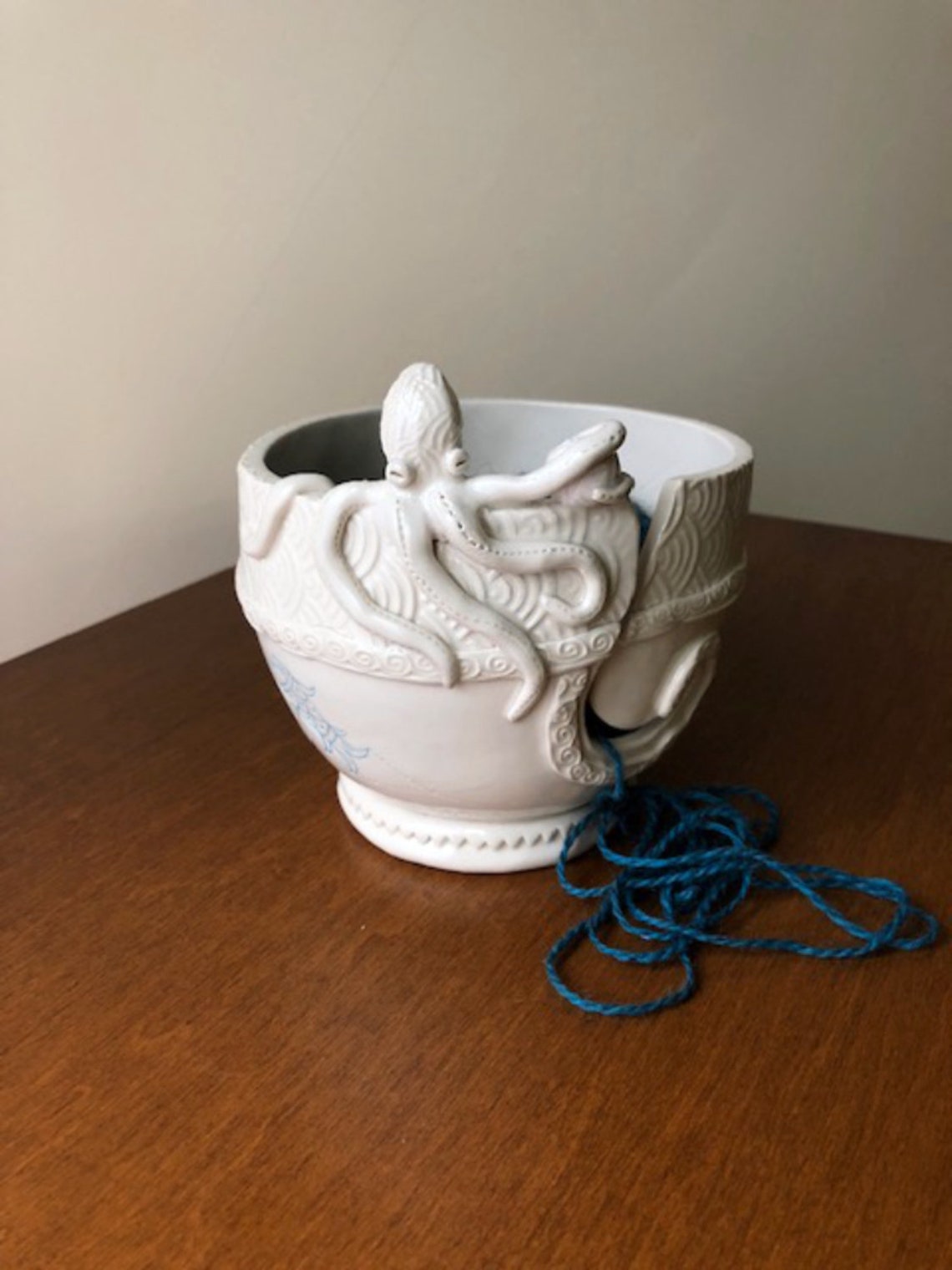 Octopus Porcelain Yarn Bowl Wide Base Indented Rim 3 Yarn - Etsy