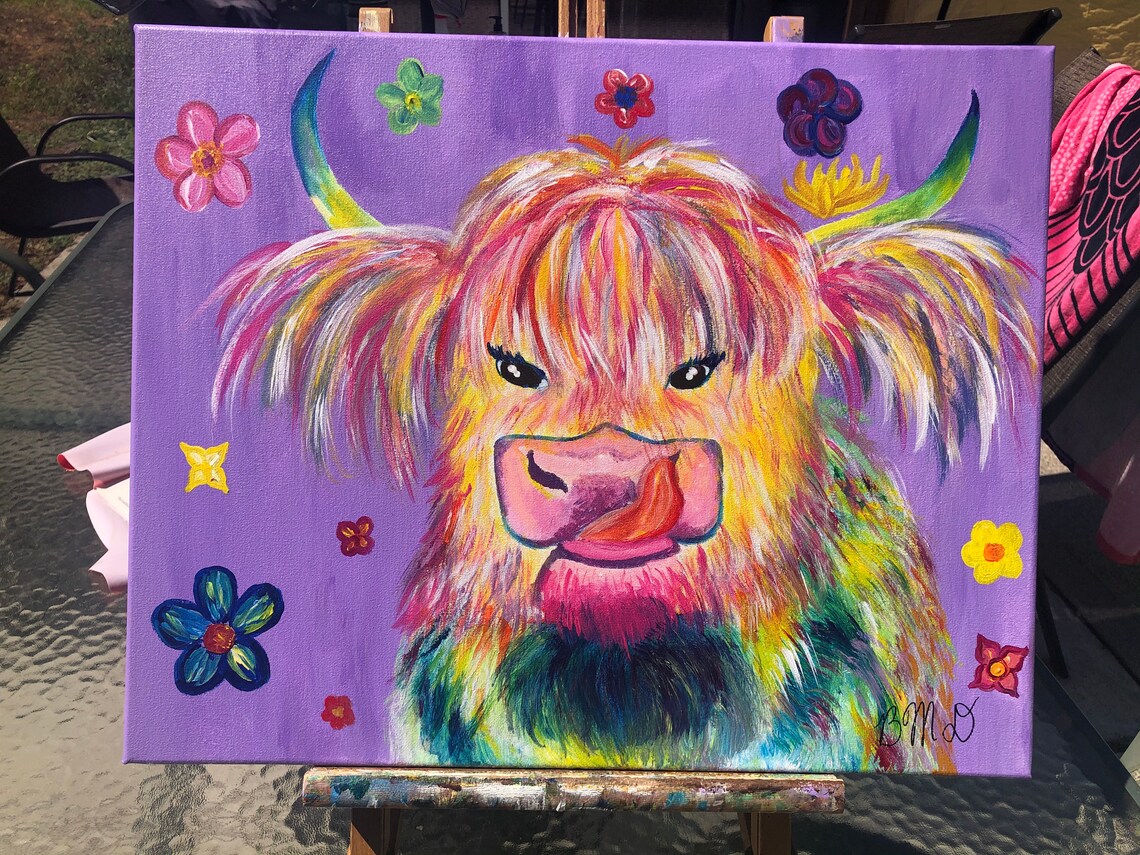 Boho Cow Painting - Etsy