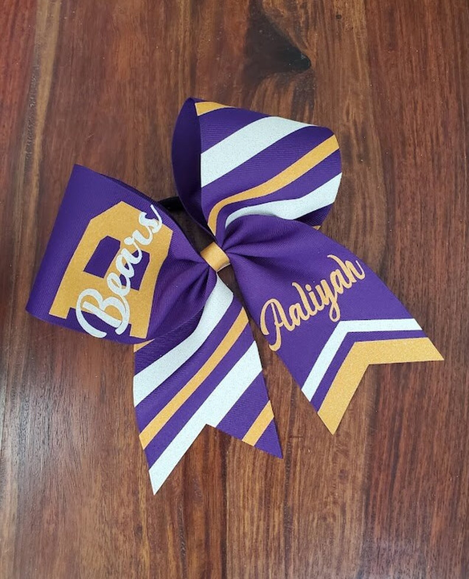Custom Cheer Bow With Stripes Chevron Tail and 1 Name | Etsy