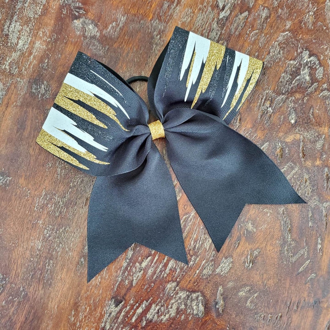 Custom Black Gold and White Paint Drip Cheer Bow / Softball - Etsy