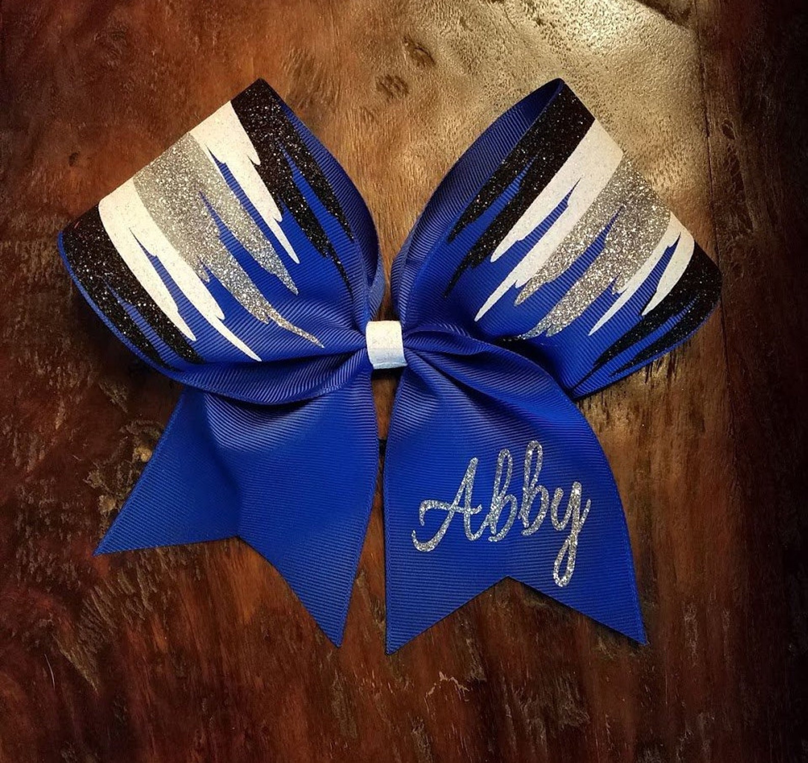Blue Black White and Silver Paint Drip Cheer Bow/dance - Etsy