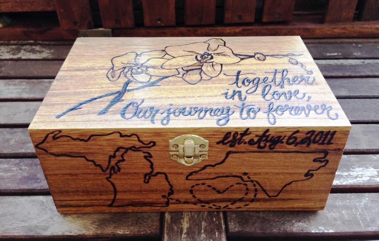 Custom Keepsake Box, Hand Burned Wood, Anniversary Gift, Wedding Gift ...