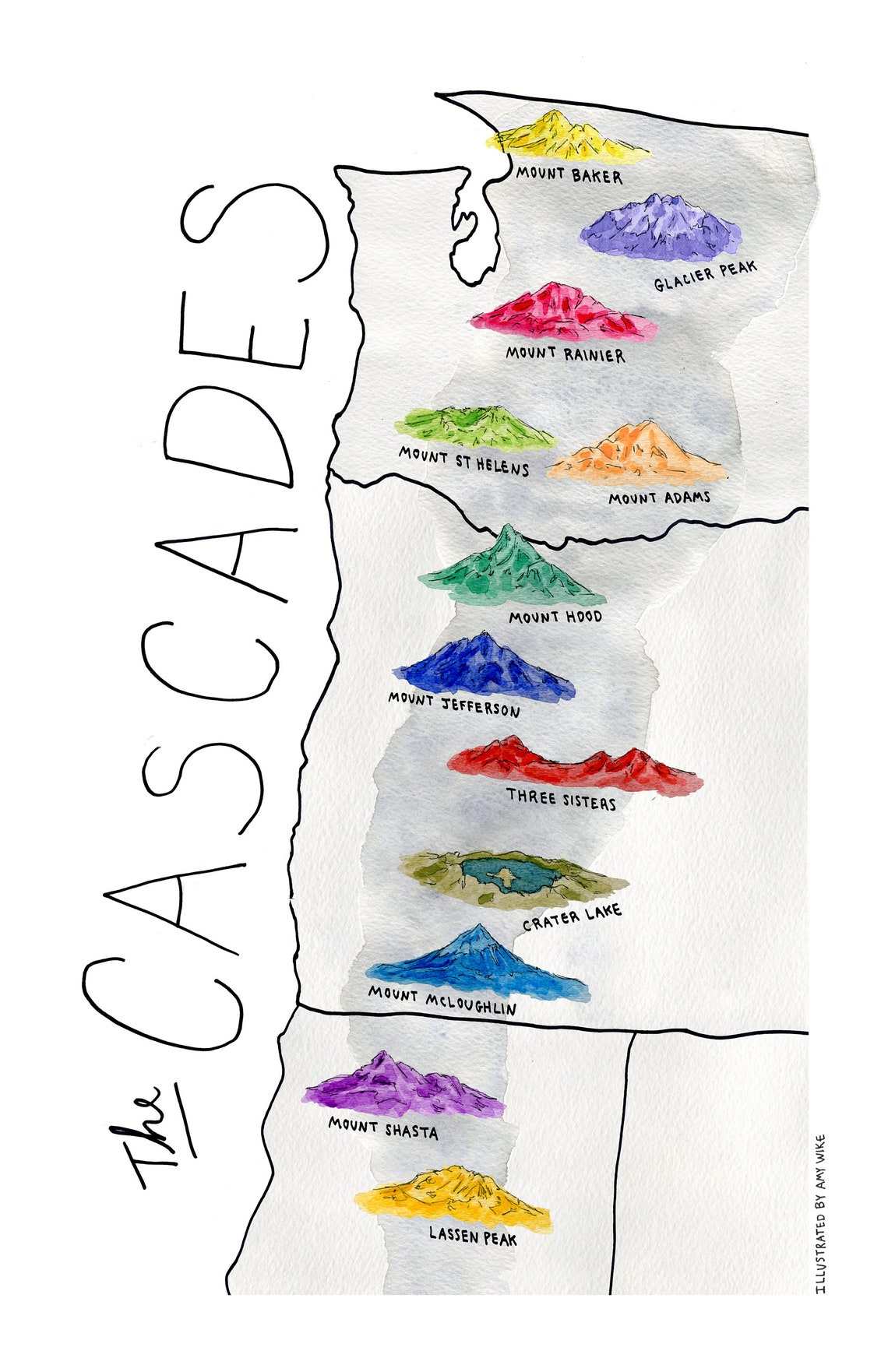 The Cascades Mountain Range Watercolor Poster - Etsy
