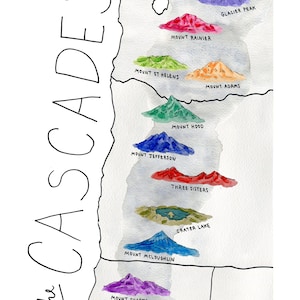The Cascades Mountain Range Watercolor Poster - Etsy