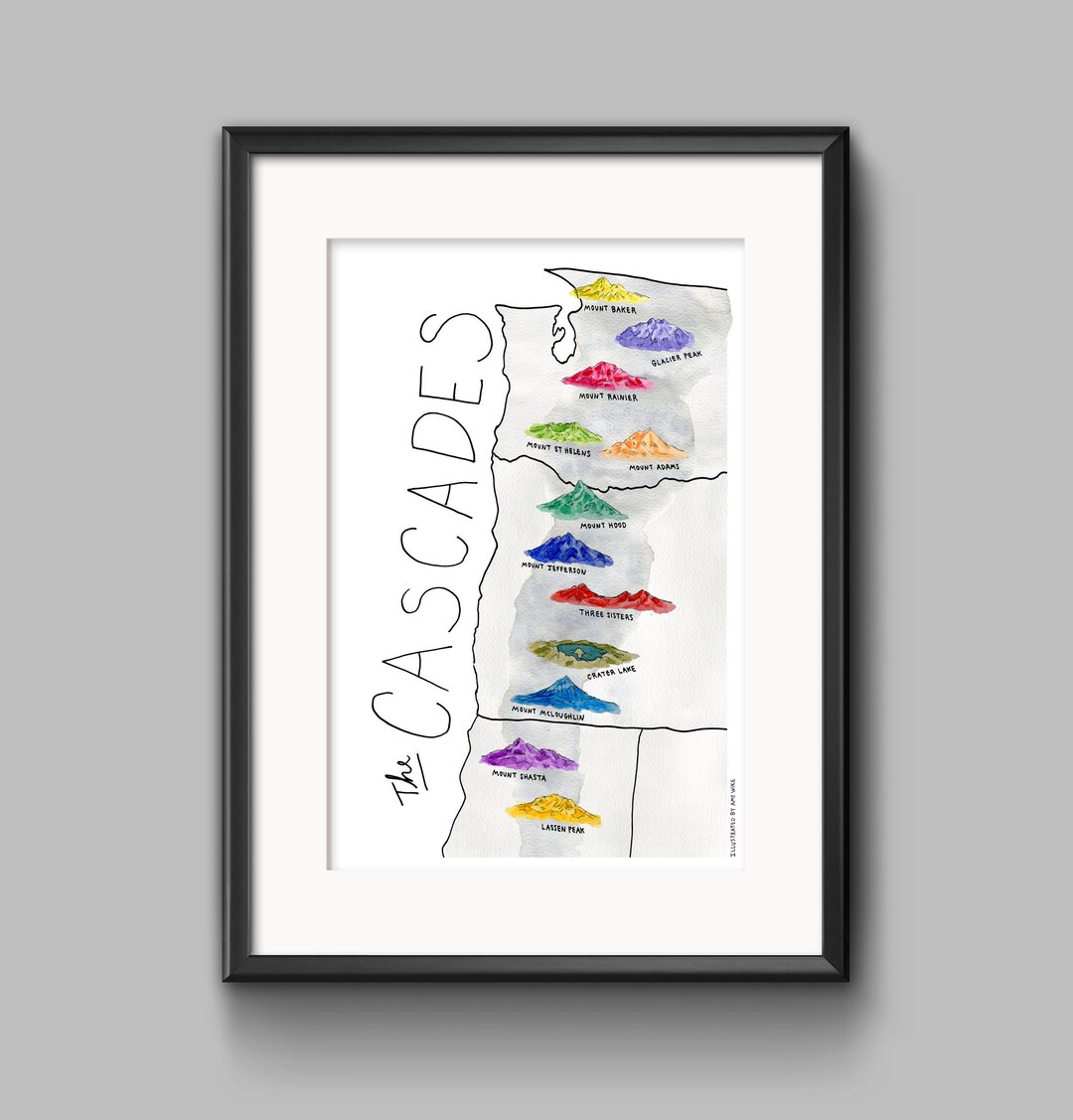 The Cascades Mountain Range Watercolor Poster - Etsy
