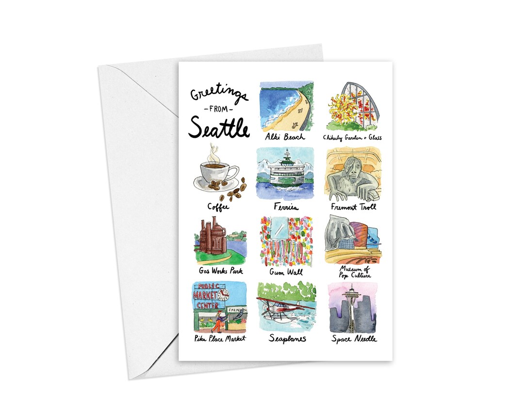 Greetings From Seattle Greeting Card / Individual or Card Pack - Etsy