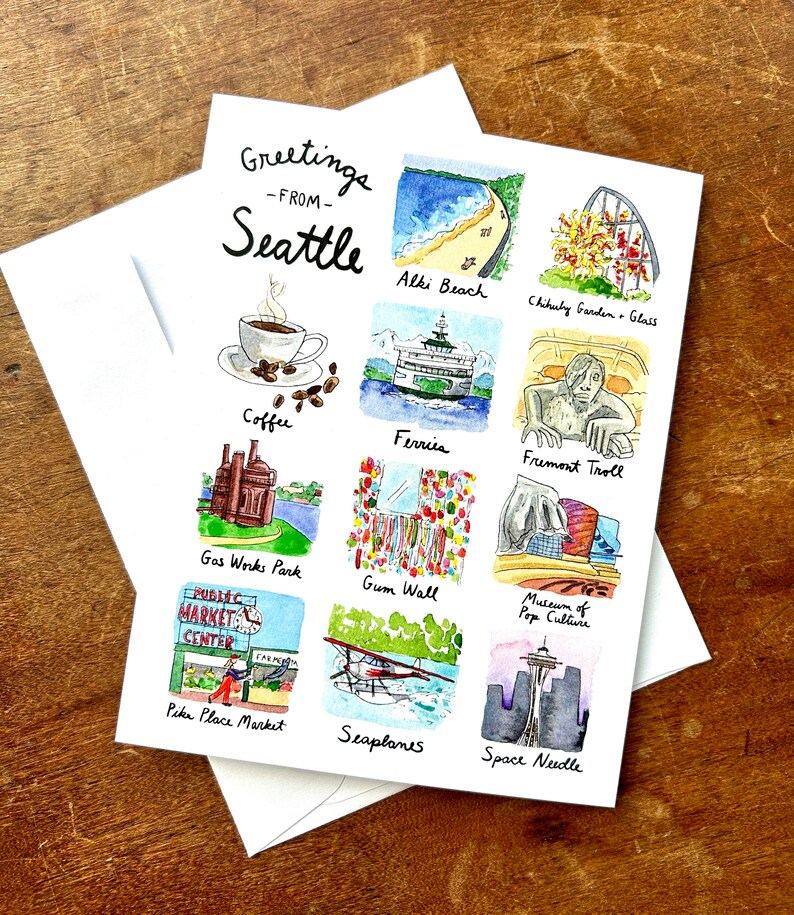 Greetings From Seattle Greeting Card / Individual or Card Pack - Etsy