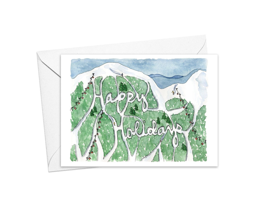 Downhill Ski Map Happy Holidays Card / Individual or Card Pack - Etsy