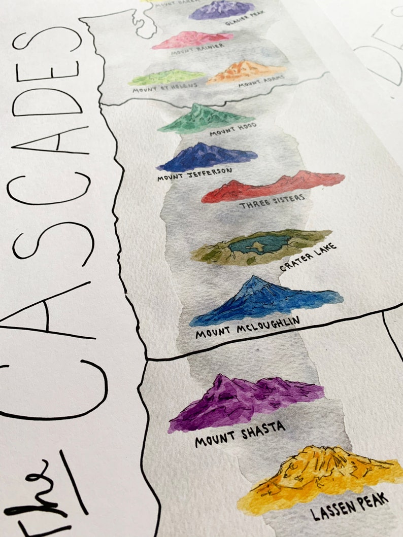 The Cascades Mountain Range Watercolor Poster - Etsy