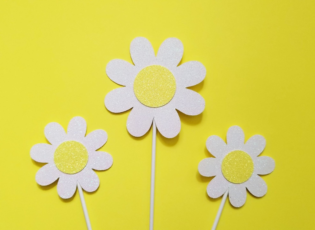 Daisy Flower Cake Toppers-glitter Cake Topper-floral-birthday Cake ...