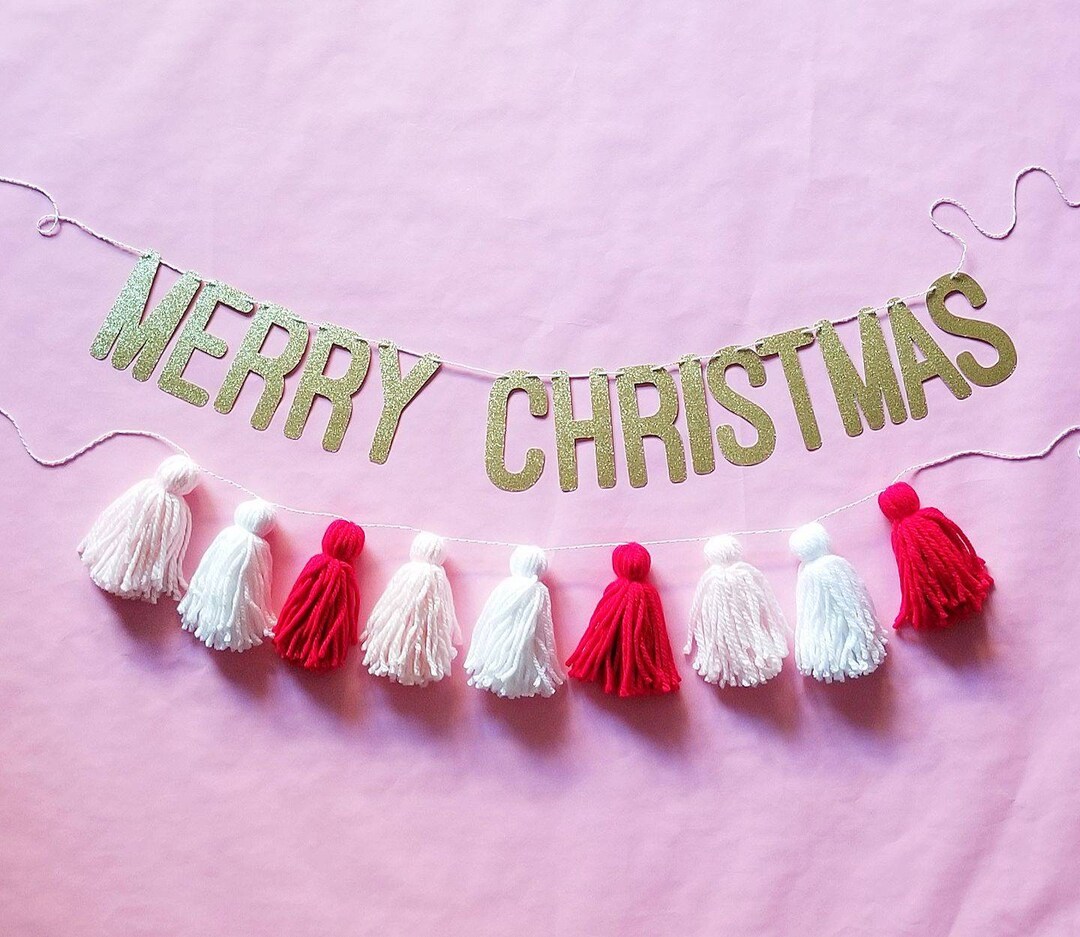 MERRY CHRISTMAS Banner -christmas Decor- Yarn Tassel Garland-holiday ...