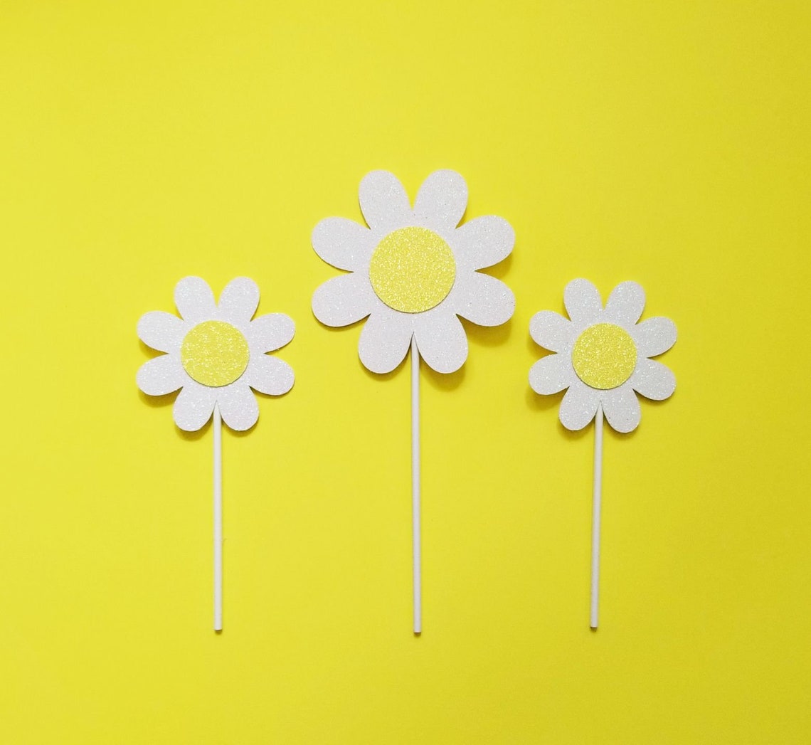 Daisy Flower Cake Toppers-glitter Cake Topper-floral-birthday Cake ...