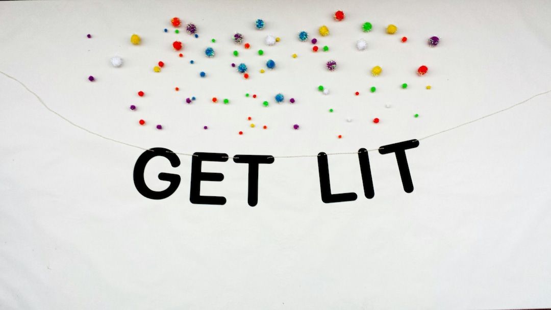 GET LIT - Party Banner-gold Glitter-black Glitter-pink Glitter-birthday ...