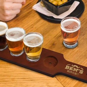 Personalized Beer Flight Set, Beer Paddle and 4 Beer Tasting Glasses ...