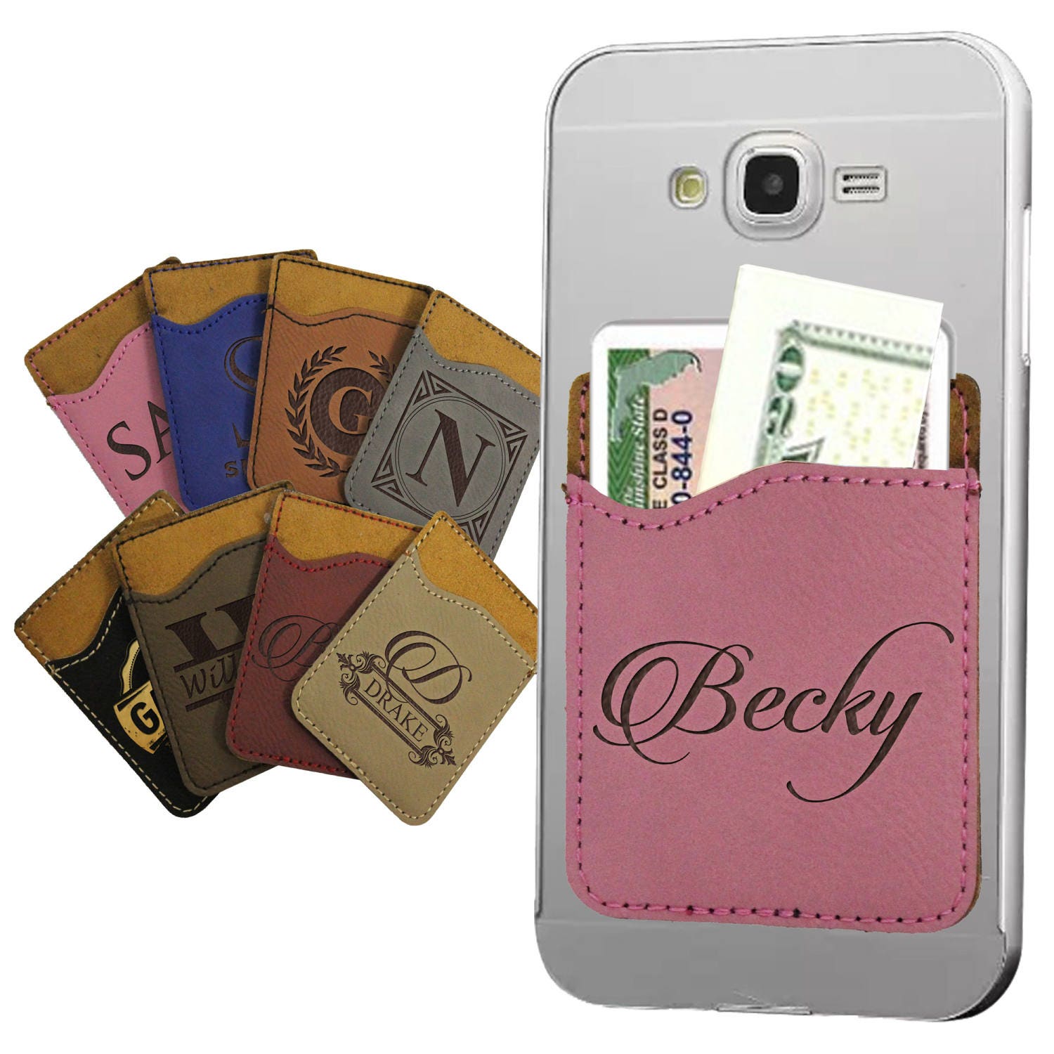Personalized Phone Wallet, Stick on Wallet, Adhesive Card Holder, Cell ...