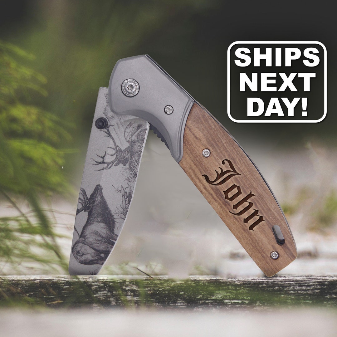 Custom Engraved Folding Knife With Belt Clip, Personalized Hunting ...