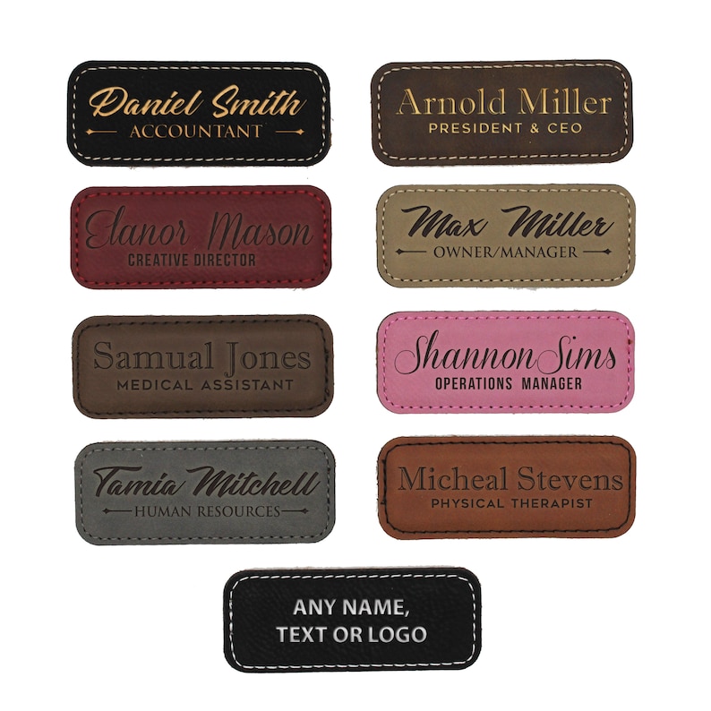Leather Name Tag Name Tags Magnetic Oval Name Badge - Etsy