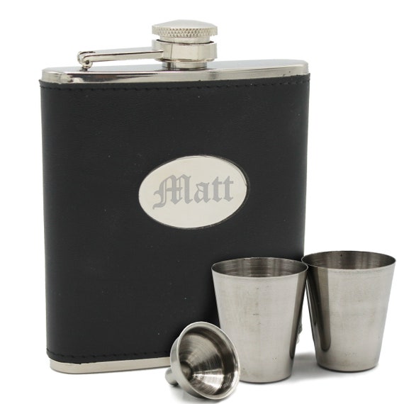 Personalized Black Leather Flask Set Flasks for Bachelor - Etsy