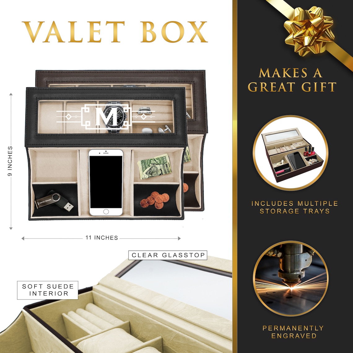 Personalized Valet Box Monogrammed Valet Tray Mens Catchall - Etsy