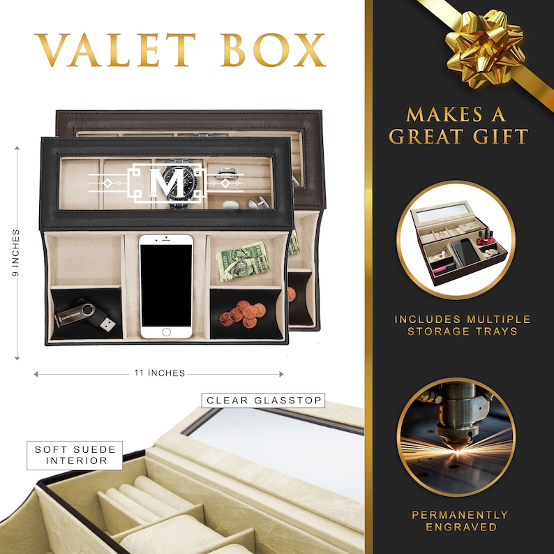 Personalized Valet Box Monogrammed Valet Tray Mens Catchall - Etsy