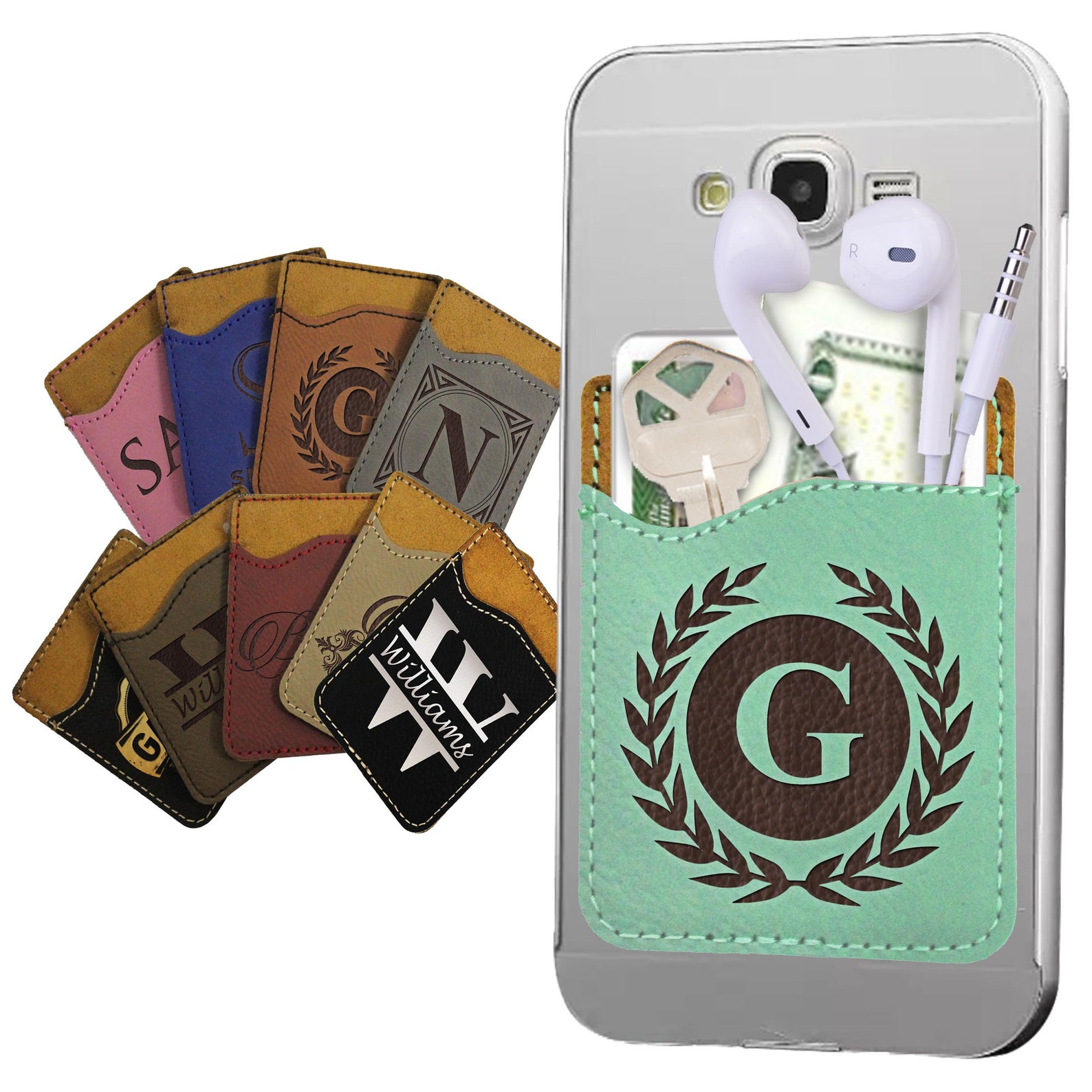 Personalized Cell Phone Card Holder Stick on Wallet Stick on | Etsy