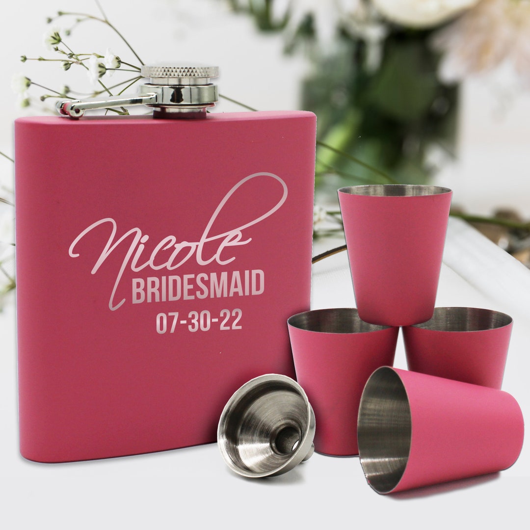 Flask Sets for Bridesmaids, Personalized Pink Flask Set, Gifts for ...