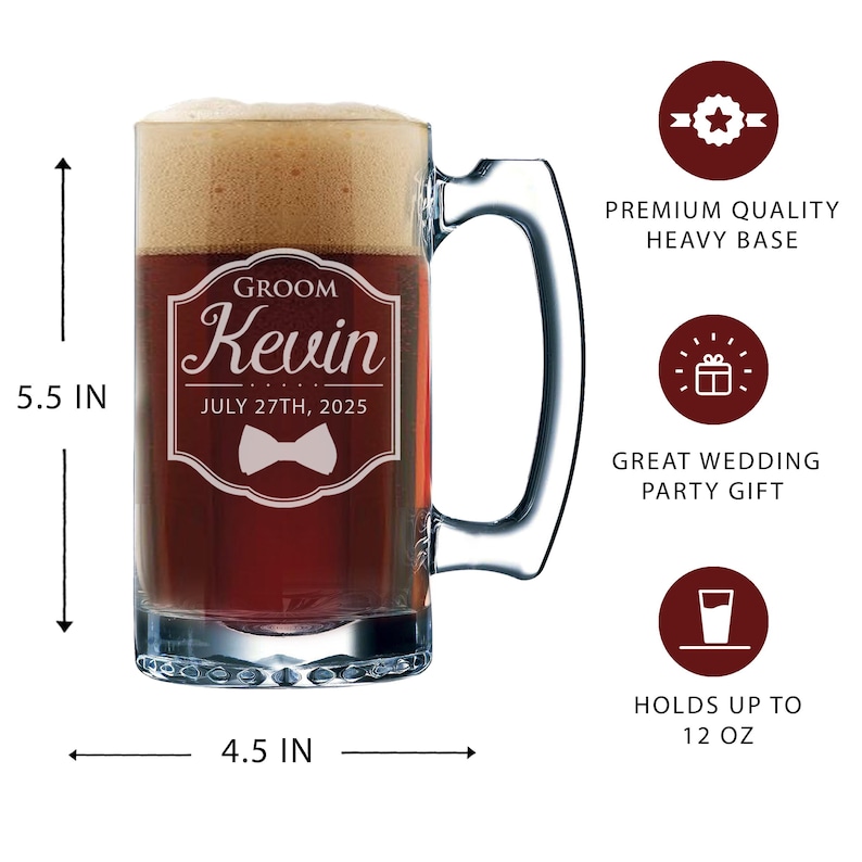 Personalized Beer Mug, Groomsman Gift, Groomsmen Beer Glass, Groomsmen ...