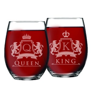 King and Queen Glasses, Custom King and Queen, Stemless King and Queen ...
