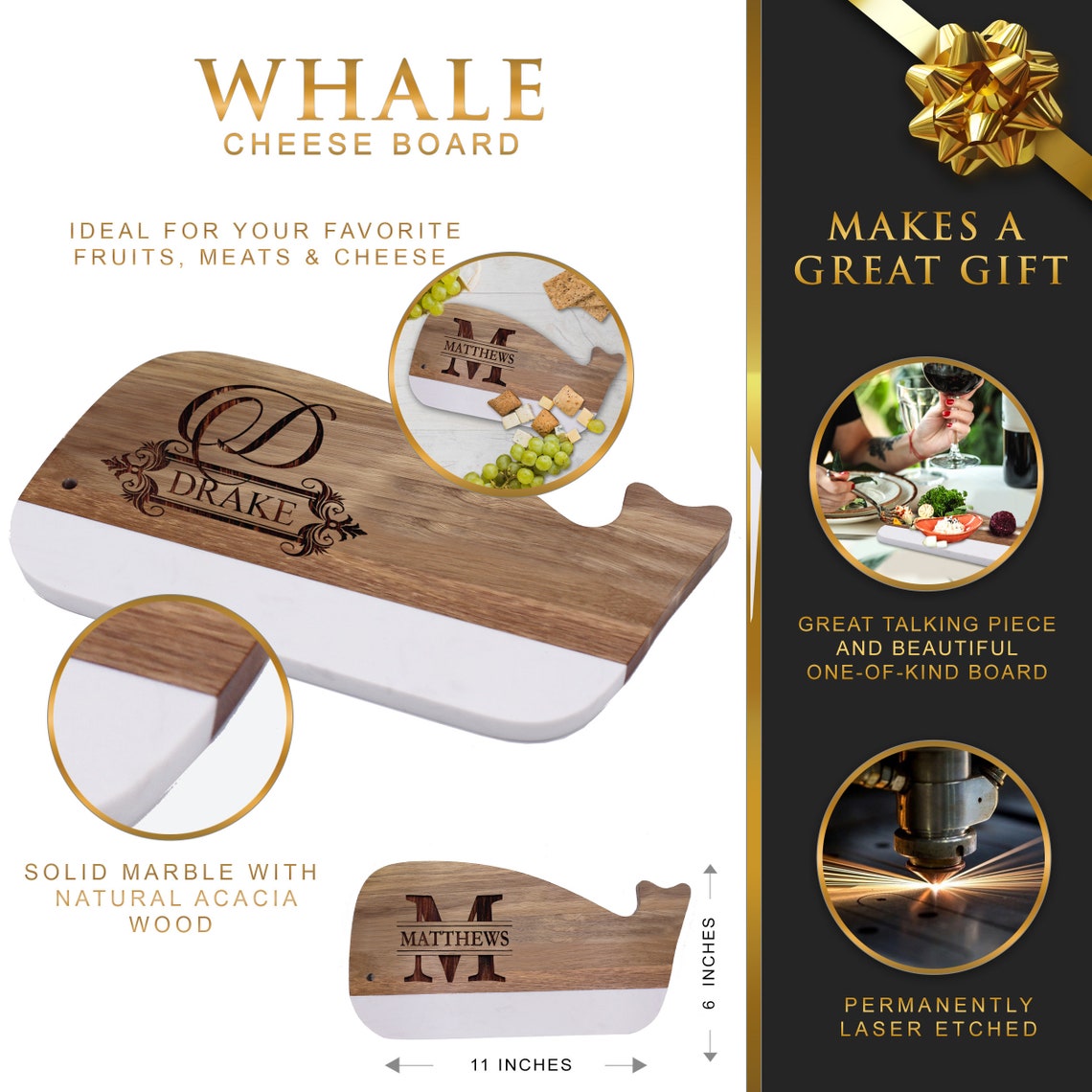 Whale Cheese Board Whale Serving Board Custom Personalized - Etsy