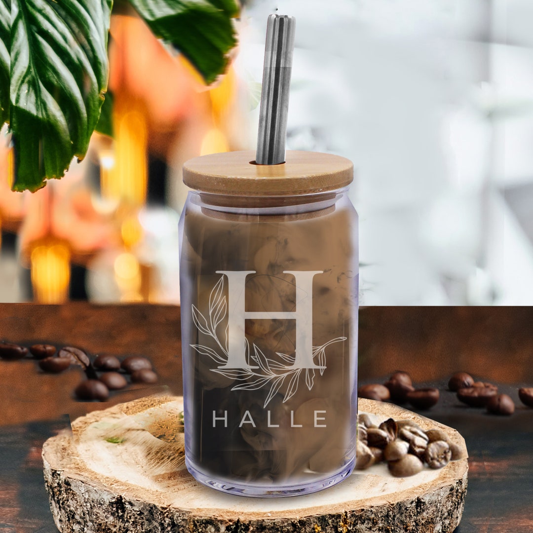 Personalized Iced Coffee Cup, Custom Glass Coffee Cup With Lid and ...