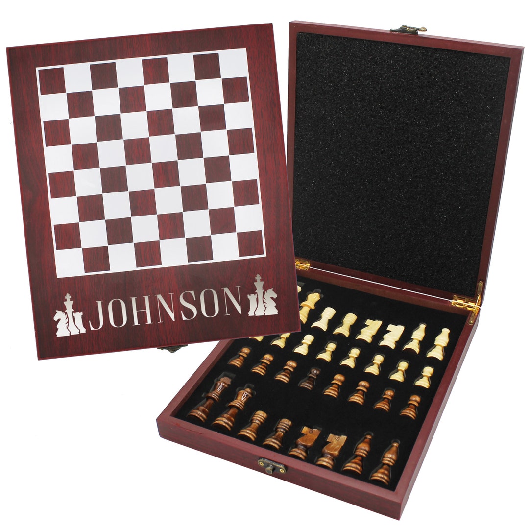Custom Chess Set, Personalized Travel Chess Board, Monogram Chess Gift ...