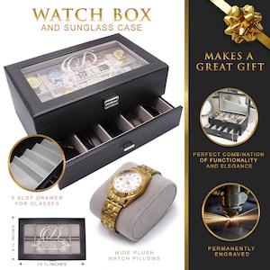 Personalized Watch and Sunglasses Box With Drawer, Engraved Sunglasses ...