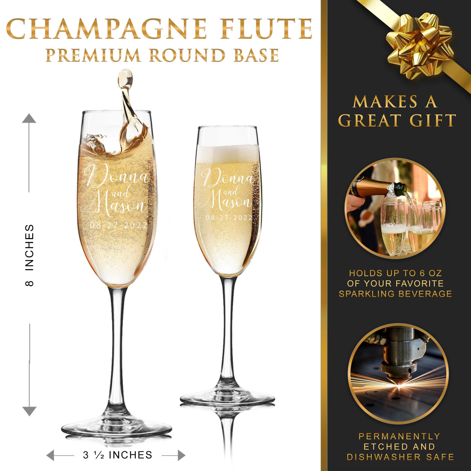 Personalized Champagne Flute Favors, Custom Stemless Flute Favors, Bulk ...
