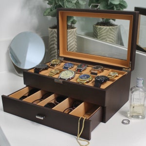 Personalized Watch and Sunglasses Box With Drawer, Engraved Sunglasses ...