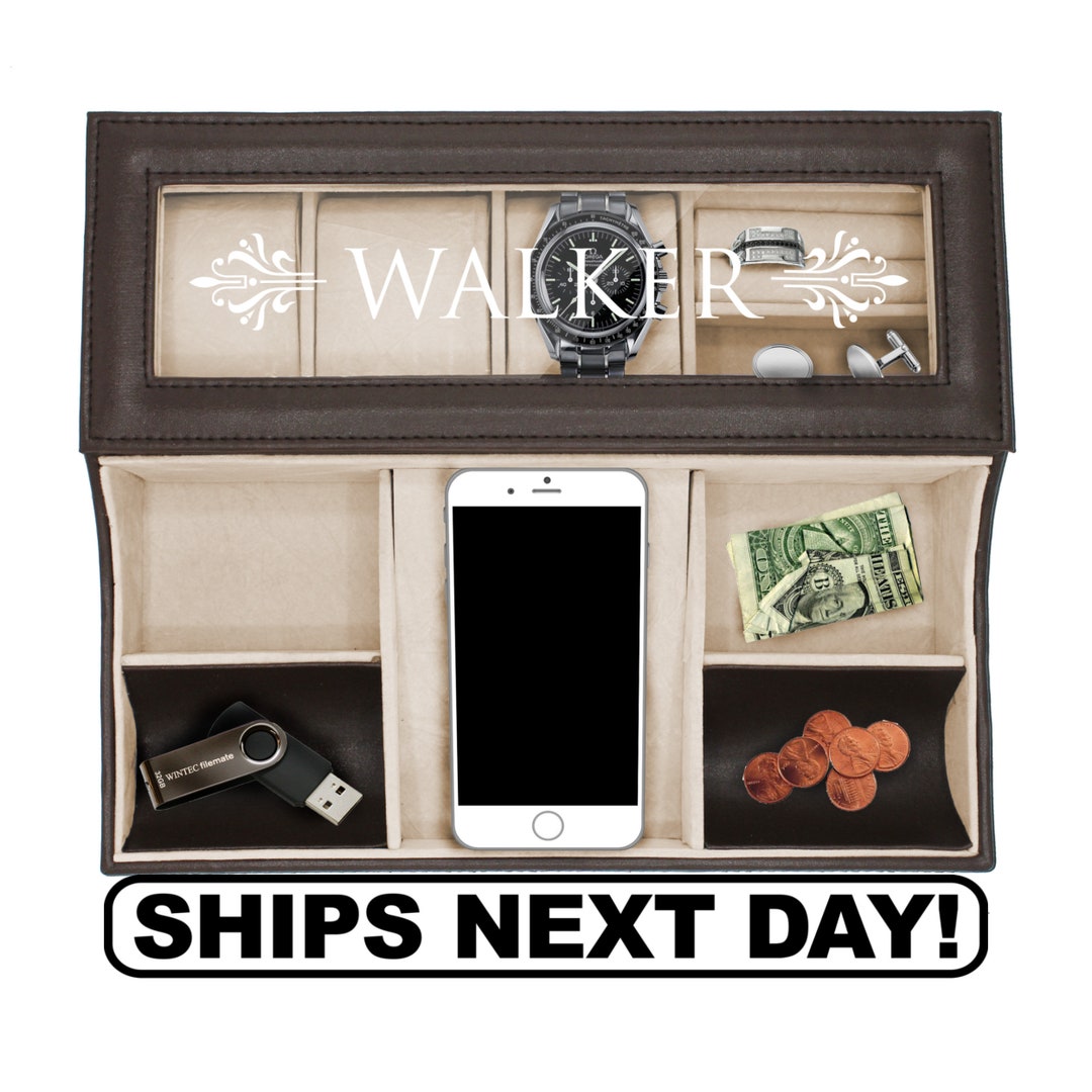 Personalized Valet Box, Monogrammed Valet Tray, Mens Catchall, Dresser ...