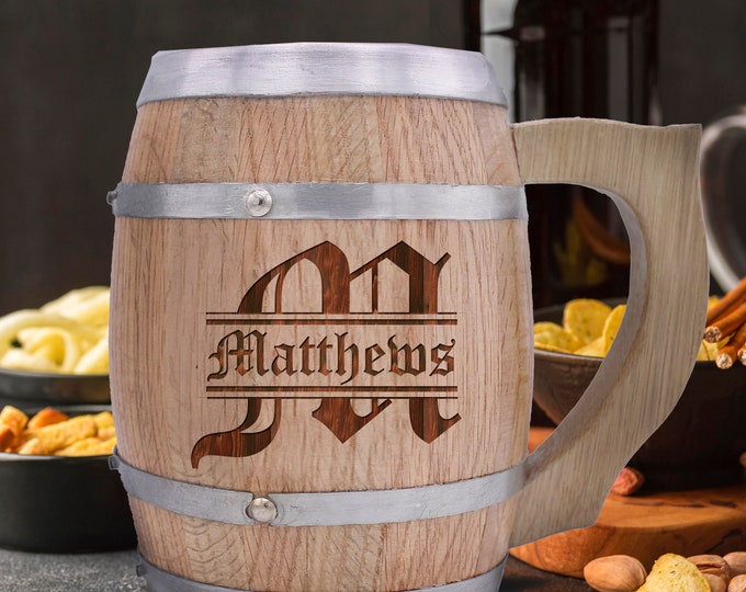 24 Oz White Oak Barrel Mugs, Free Engraving, Personalized Mugs, High ...