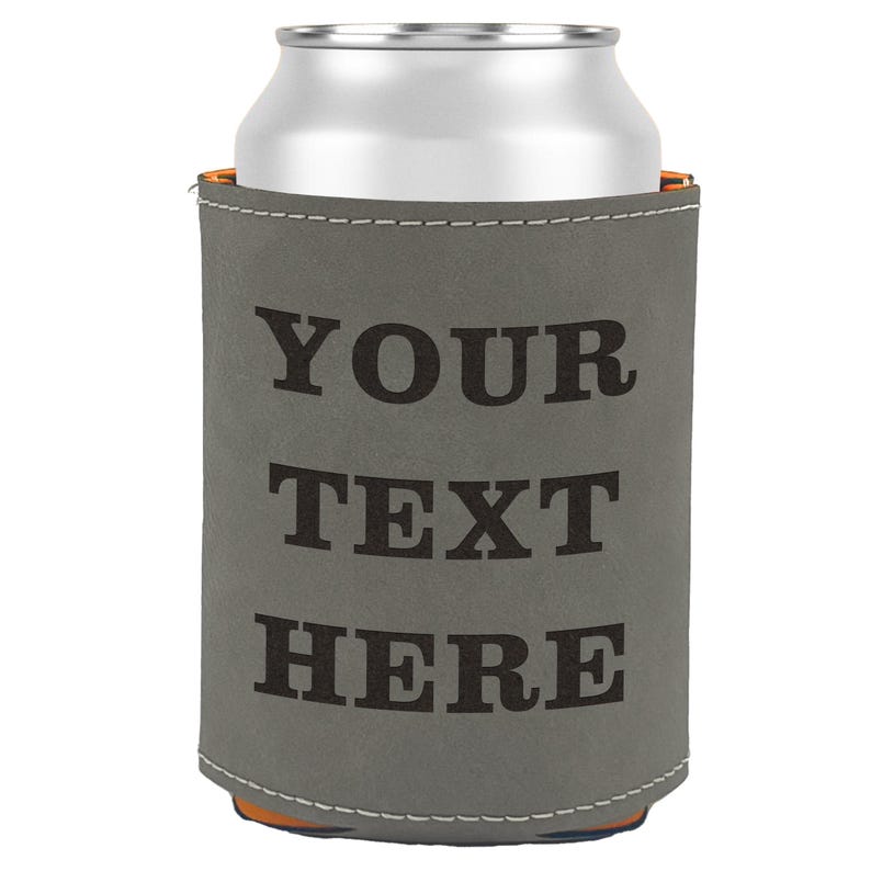 Personalized Leatherette Can Cooler, Custom Engraved Drink Holder, 12 ...