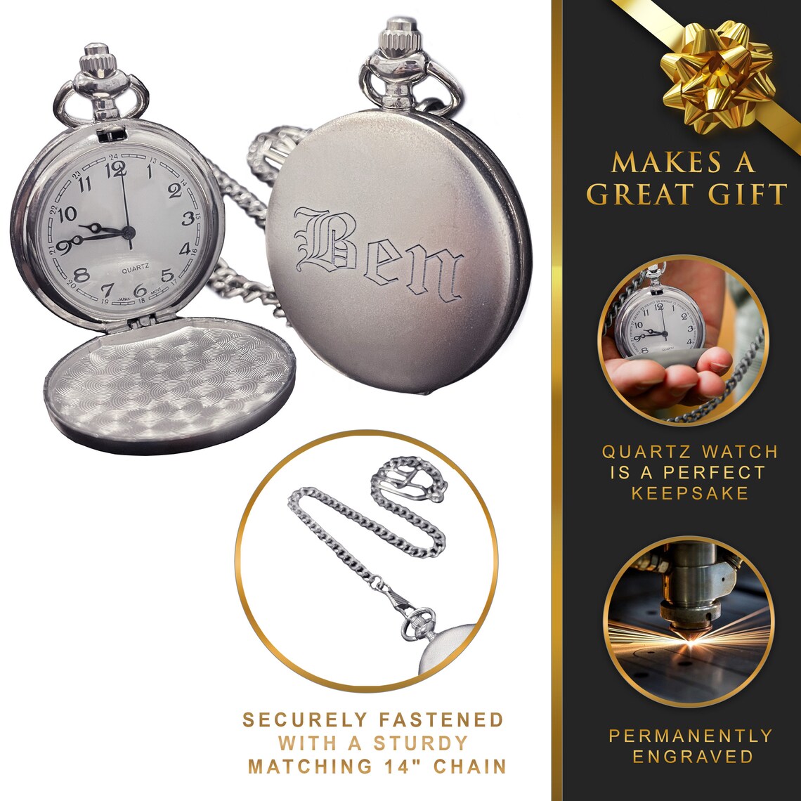 Engraved Pocket Watch, Gifts for Groomsmen, Wedding Party Gifts, Silver ...