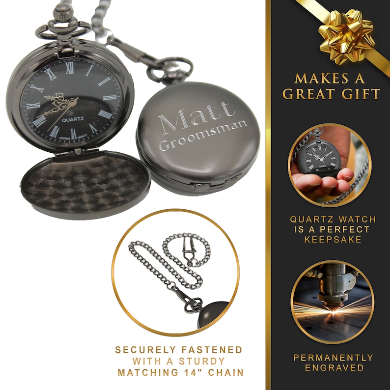 Engraved Pocket Watch, Personalized Pocket Watch, Gunmetal Pocket Watch ...