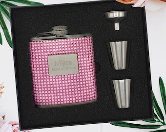 6oz Pink Beaded Hip Flask Engravable - Etsy