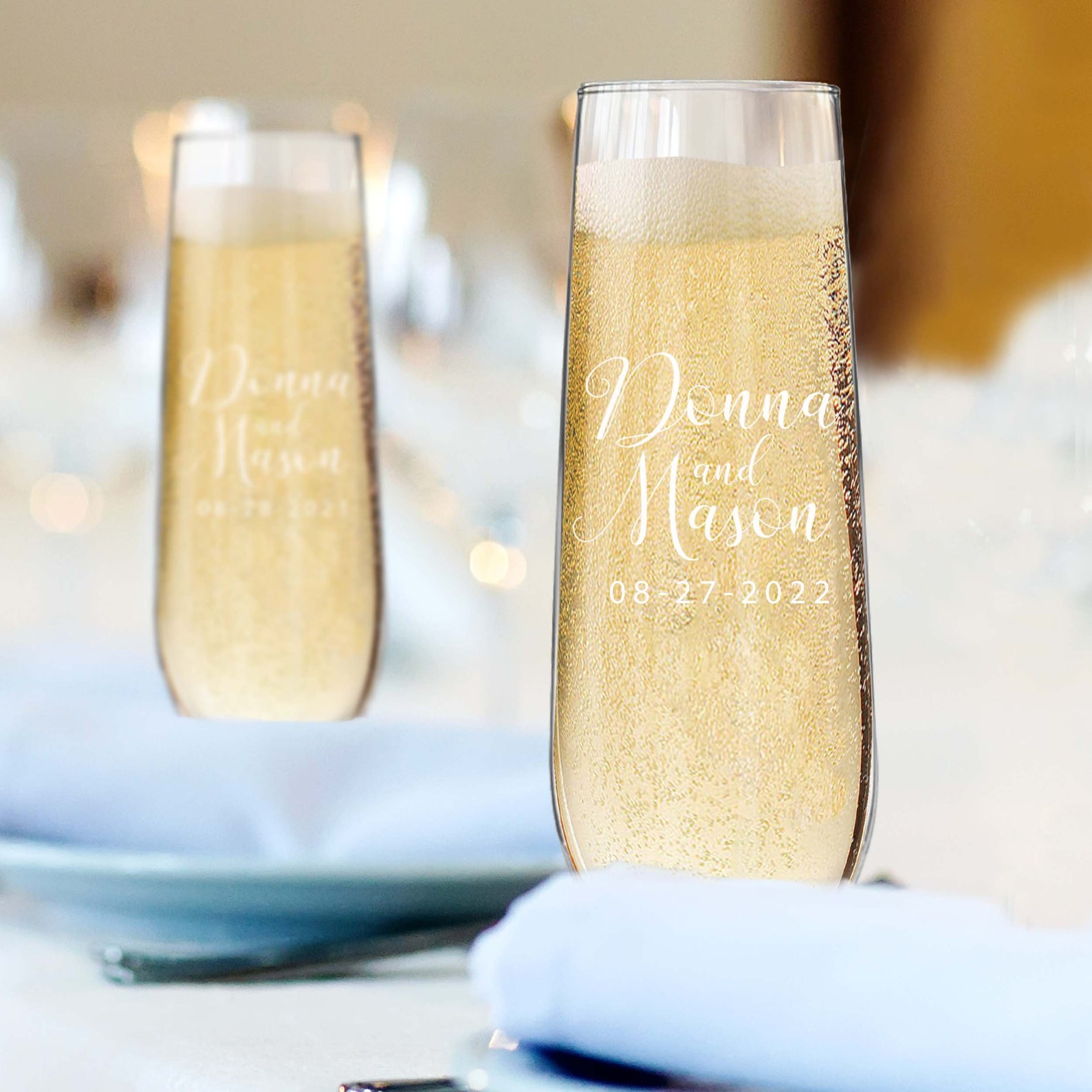 Personalized Champagne Flute Favors, Custom Stemless Flute Favors, Bulk ...