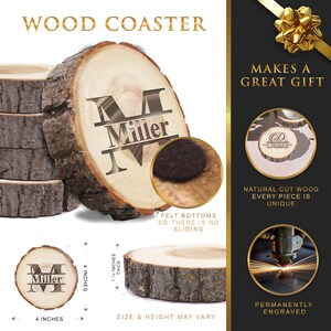 Engraved Log Coasters for Wedding, Personalized Log Coasters Custom ...