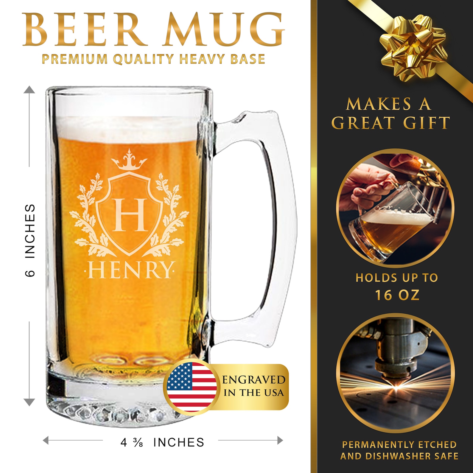 Personalized Beer Mug Custom Engraved Glass Beer Mug 12 Oz - Etsy
