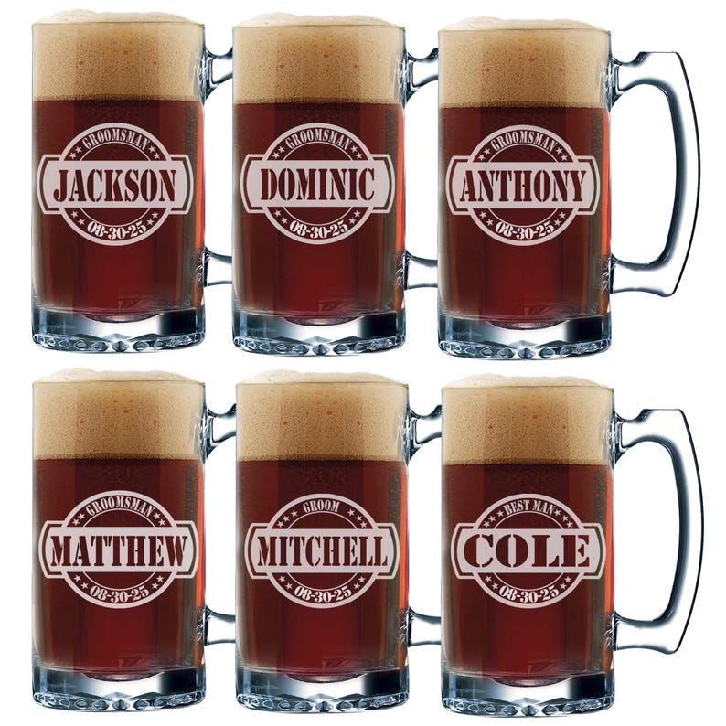 Groomsmen Beer Mug Set, Personalized Beer Mugs, Groomsman Beer Mugs Set ...