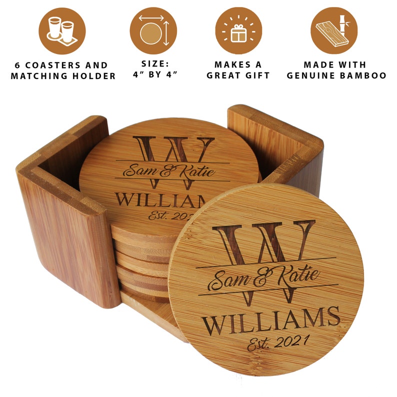 Set of 6 Personalized Coasters Personalized Wedding Gift | Etsy