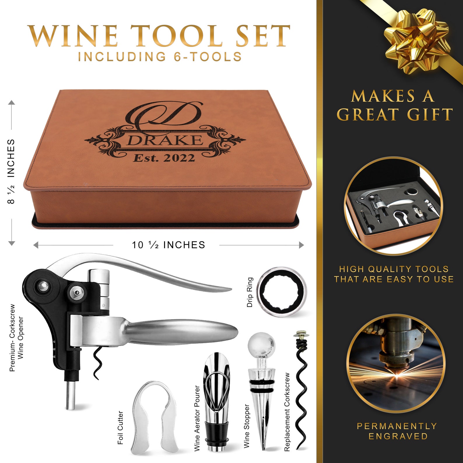Wine Gift Set Wine Tools 5pc Wine Opener Set Personalized - Etsy