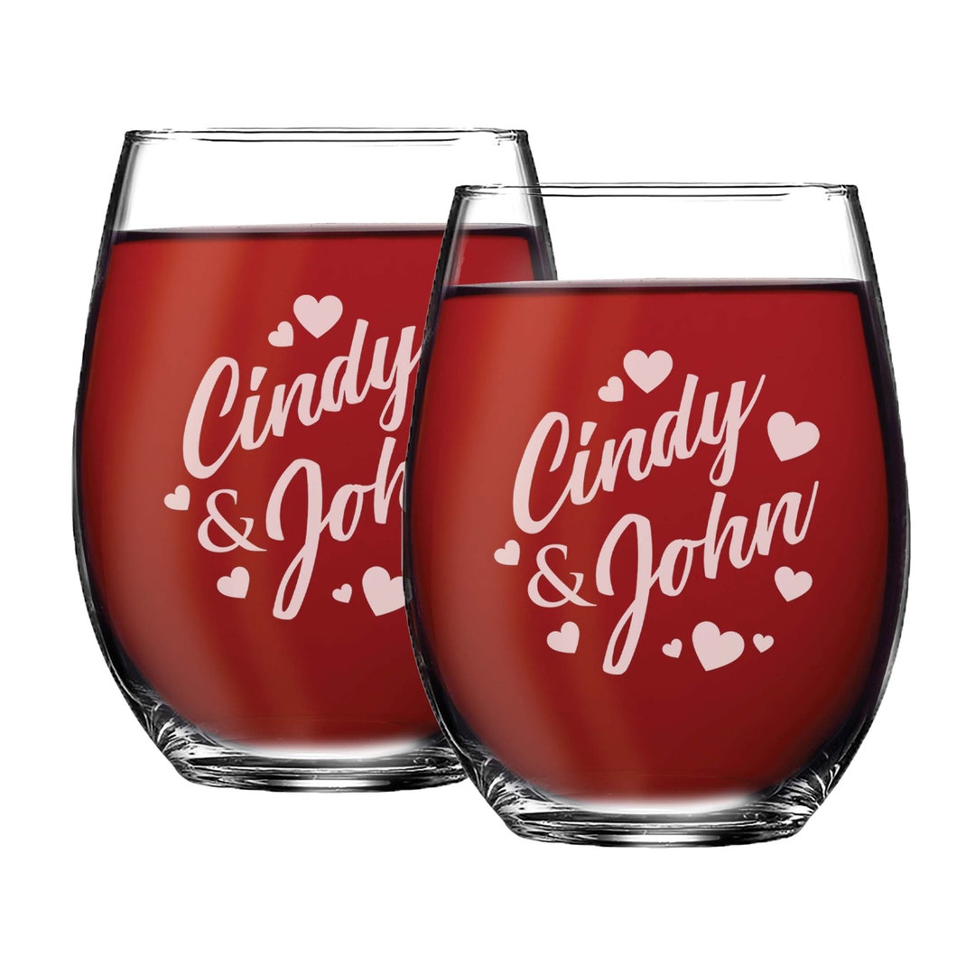 Couples Stemless Wine Glasses Anniversary Wine Glasses Set Of 2