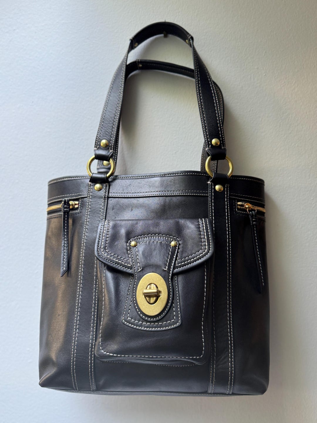 Coach Legacy Tote Bag Turnlock A4 Storage Leather Black Vintage - Etsy