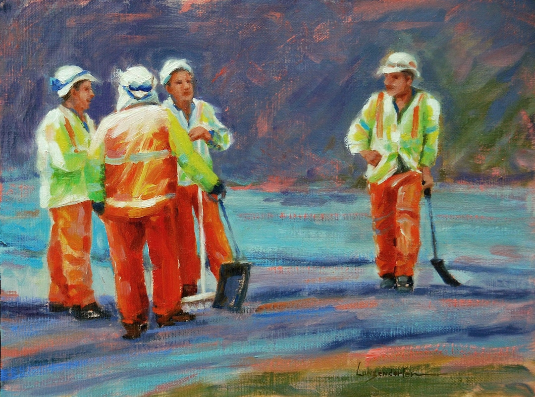 Figurative, Oil Painting, City, Working Men, Impressionist, Landscape ...