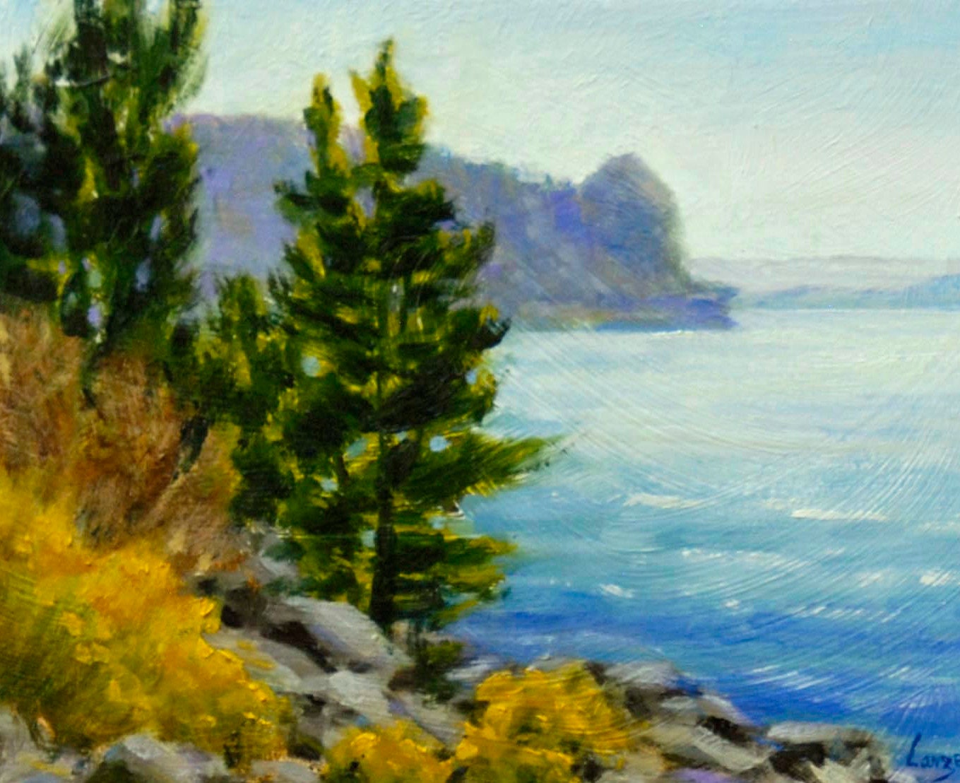 Landscape Oil Painting, Impressionist, Lake, Water, Sea, Trees, Rocks ...